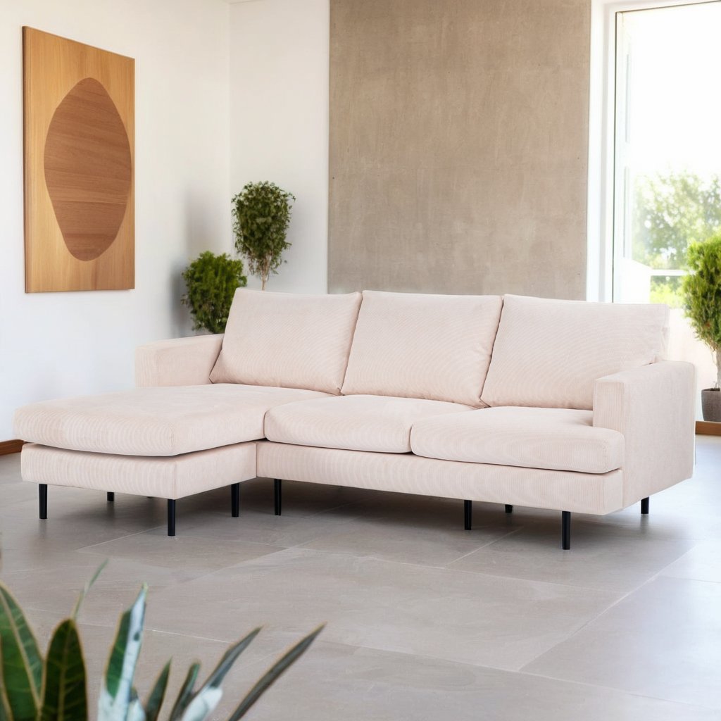 3-Sitzer Ecksofa Gioia Rippenstoff Beige | Dimehouse